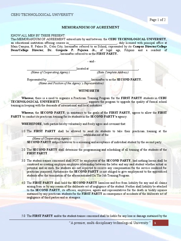 Memorandum of Agreement Moa | PDF