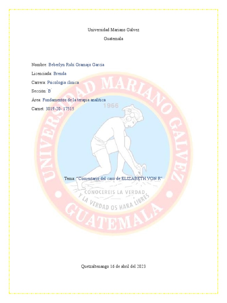 Caso de Elizabeth VON R y sus conflictos histéricos | PDF | Sigmund ...