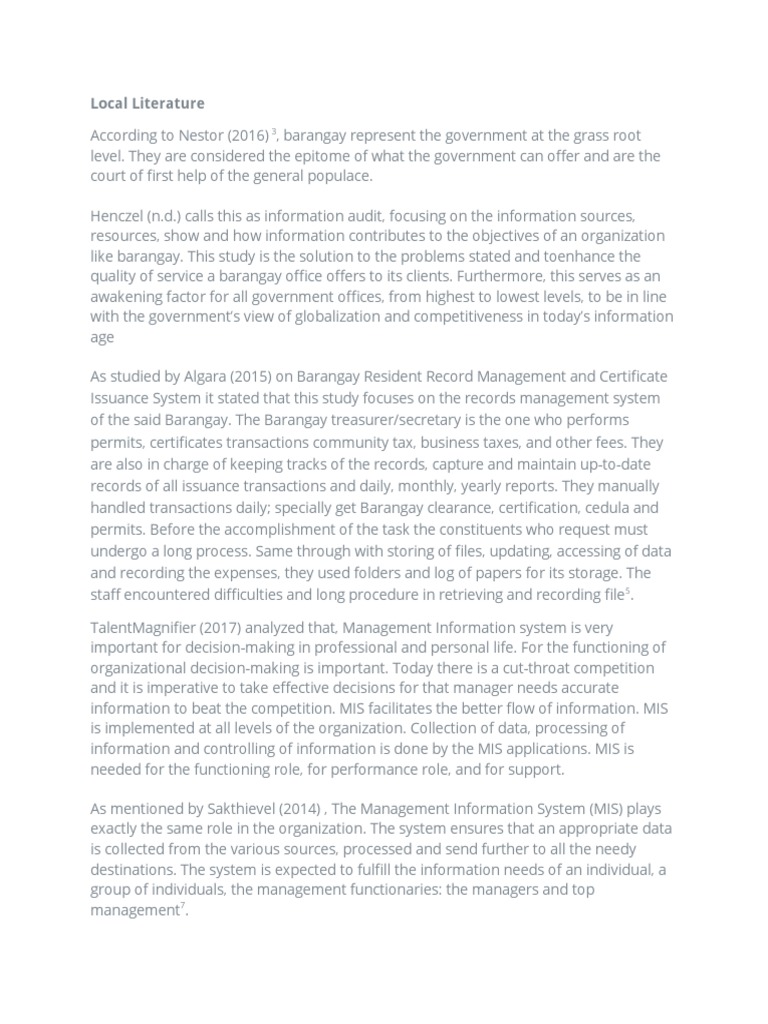 Local Literature | Download Free PDF | Management Information System ...