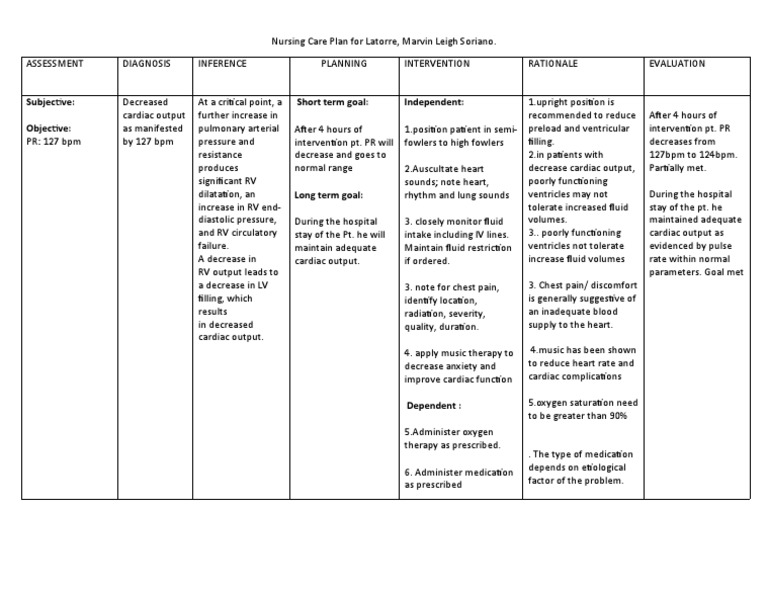 Nursing Care Plan | PDF | Heart | Heart Rate