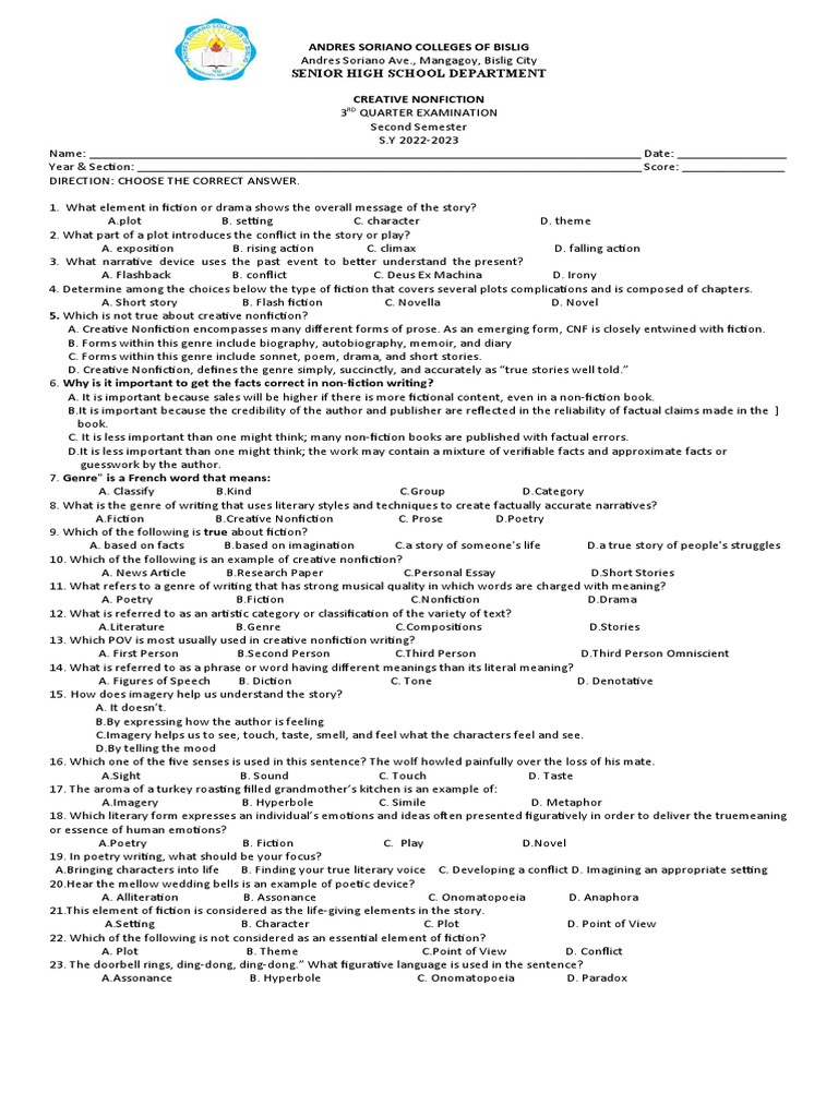 Creative Nonfiction 3RD Final Exam | PDF | Narration | Poetry