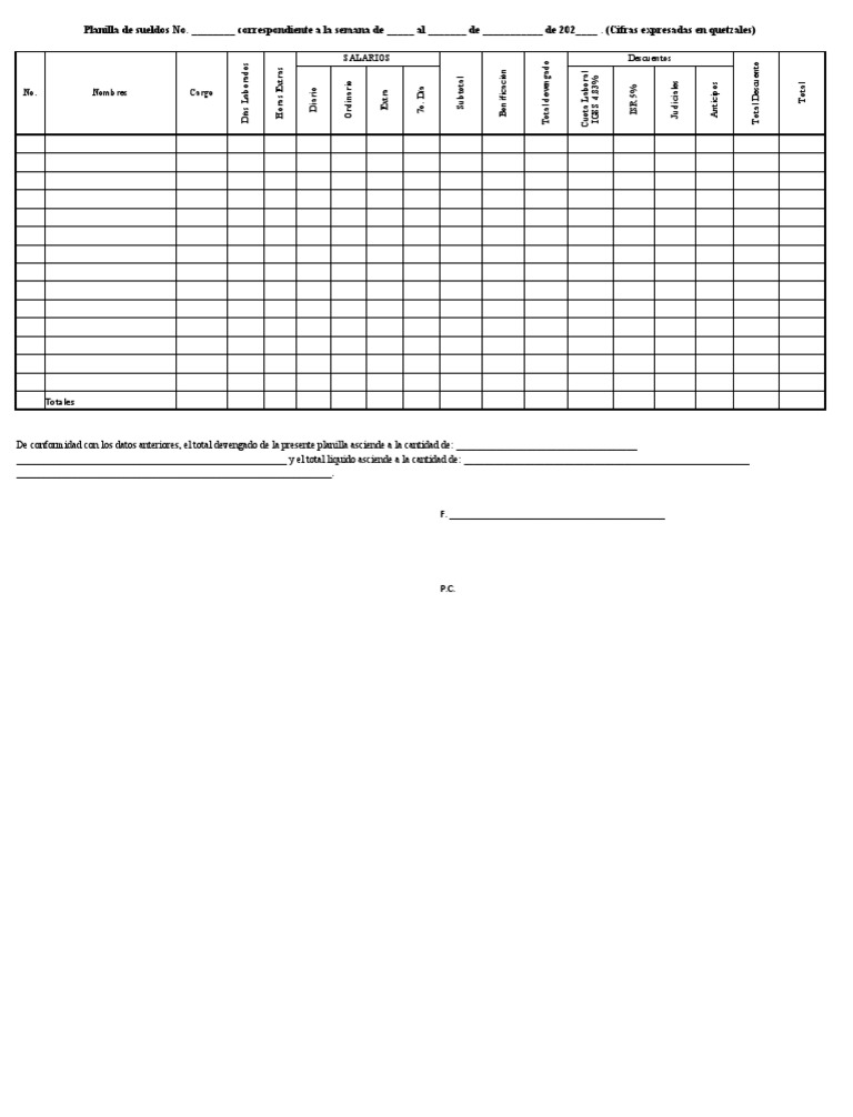 Formato de Planilla | PDF