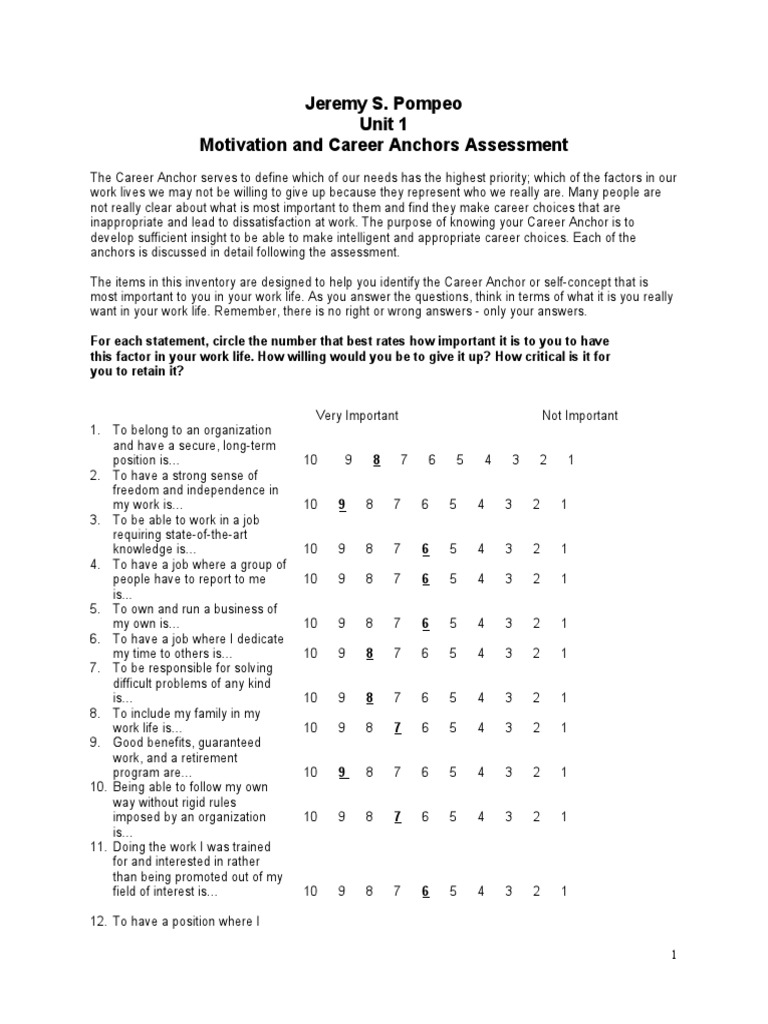 Career Anchors Assessment Guide | PDF | Entrepreneurship | Autonomy