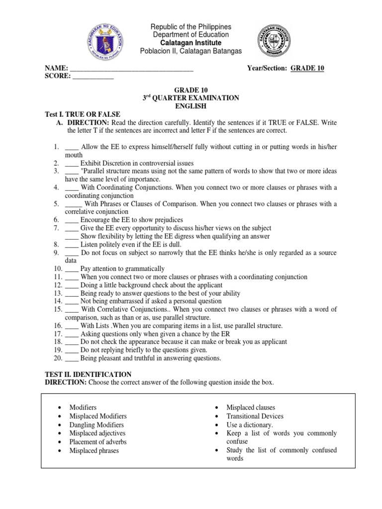 Grade 10 Final | PDF | Adverb | Linguistic Morphology