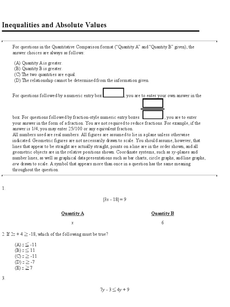 GRE Equations and Inequalities Questions | PDF | Quantity ...