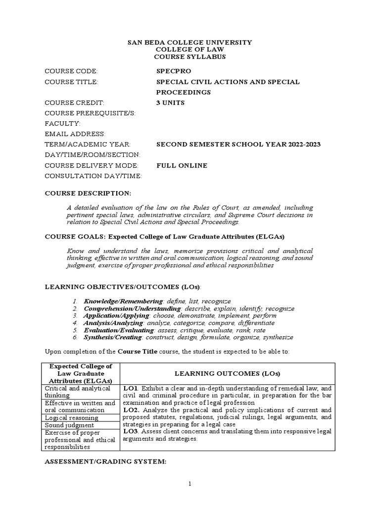 2023 Specpro Syllabus | PDF