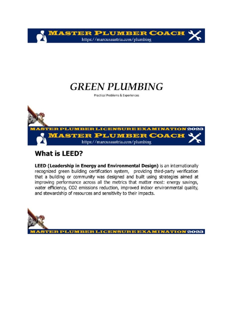 Green Plumbing MASTER PLUMBER COACH | PDF