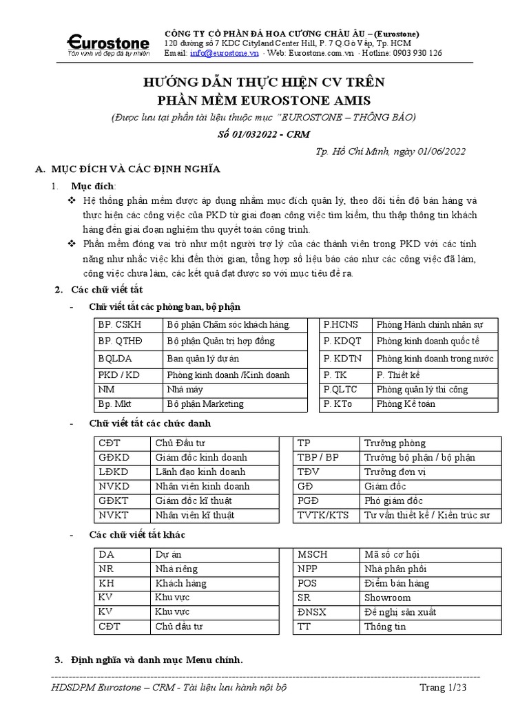 HDSD PM Eurostone CRM | PDF