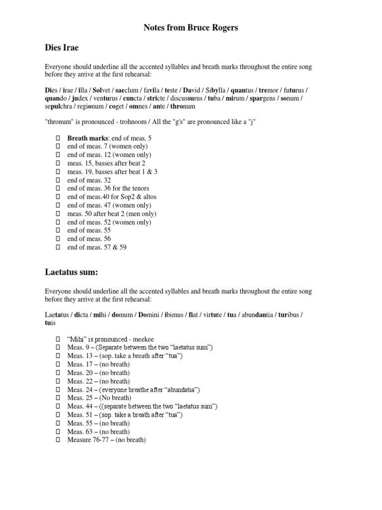 Rehearsal Notes for Choral Pieces | PDF | Singing | Human Throat