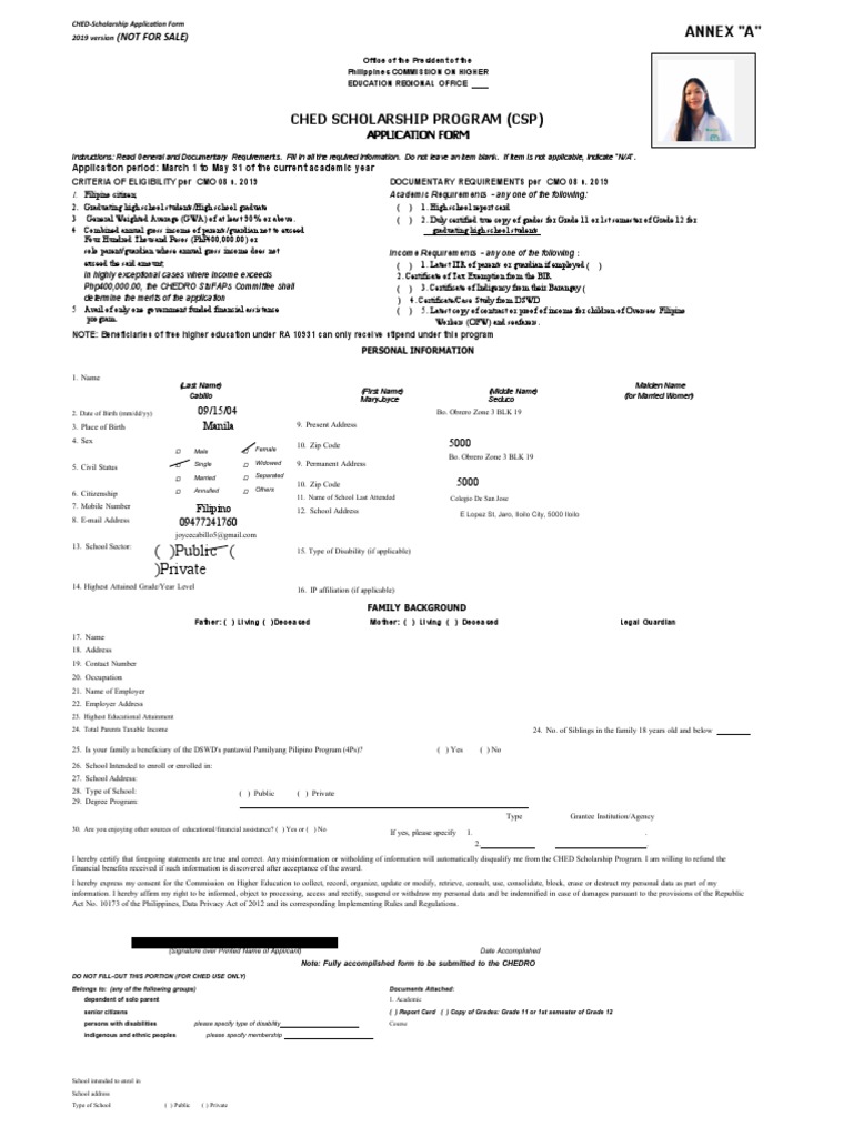 CHED Scholarship Program Application Form | PDF
