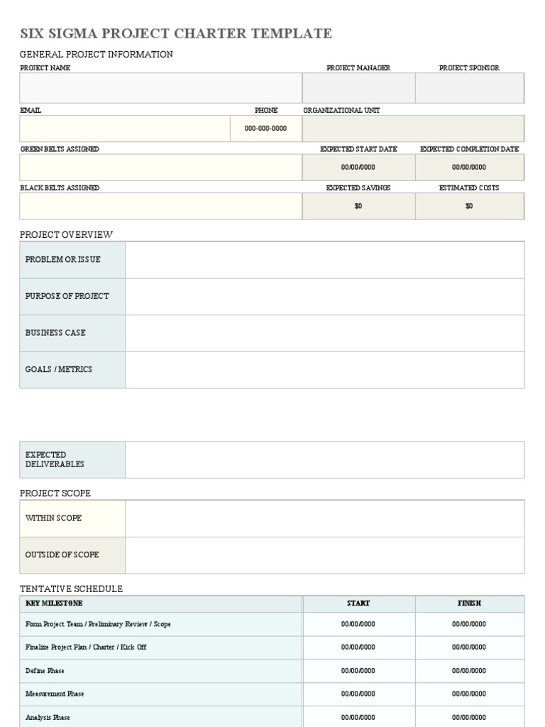 Six Sigma Project Charter Template | PDF | Performance Indicator ...