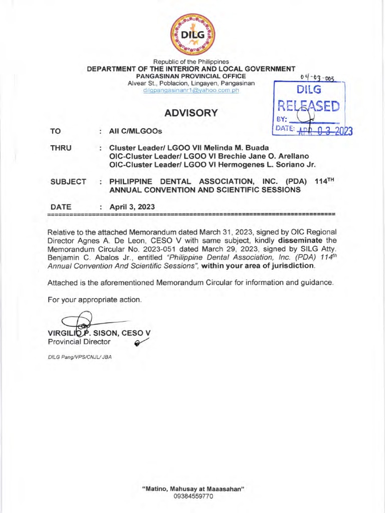 Advisory-PHILIPPINE DENTAL ASSOCIATION, INC. (PDA) 114TH ANNUAL CONVENTION AND SCIENTIFIC ...