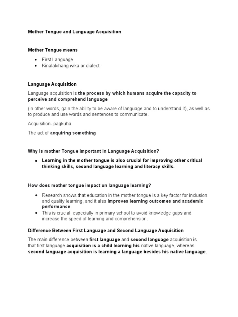 The Role of Mother Tongue in Language Acquisition: Exploring the ...