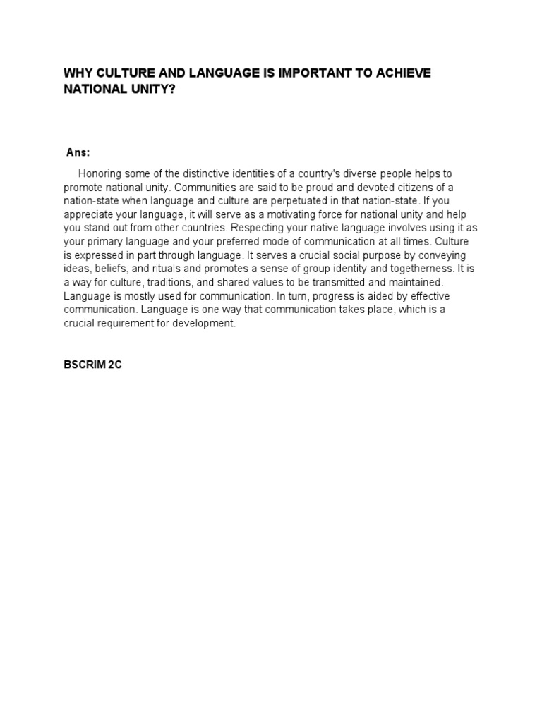 Why Culture and Language Is Important To Achieve National Unity | PDF ...