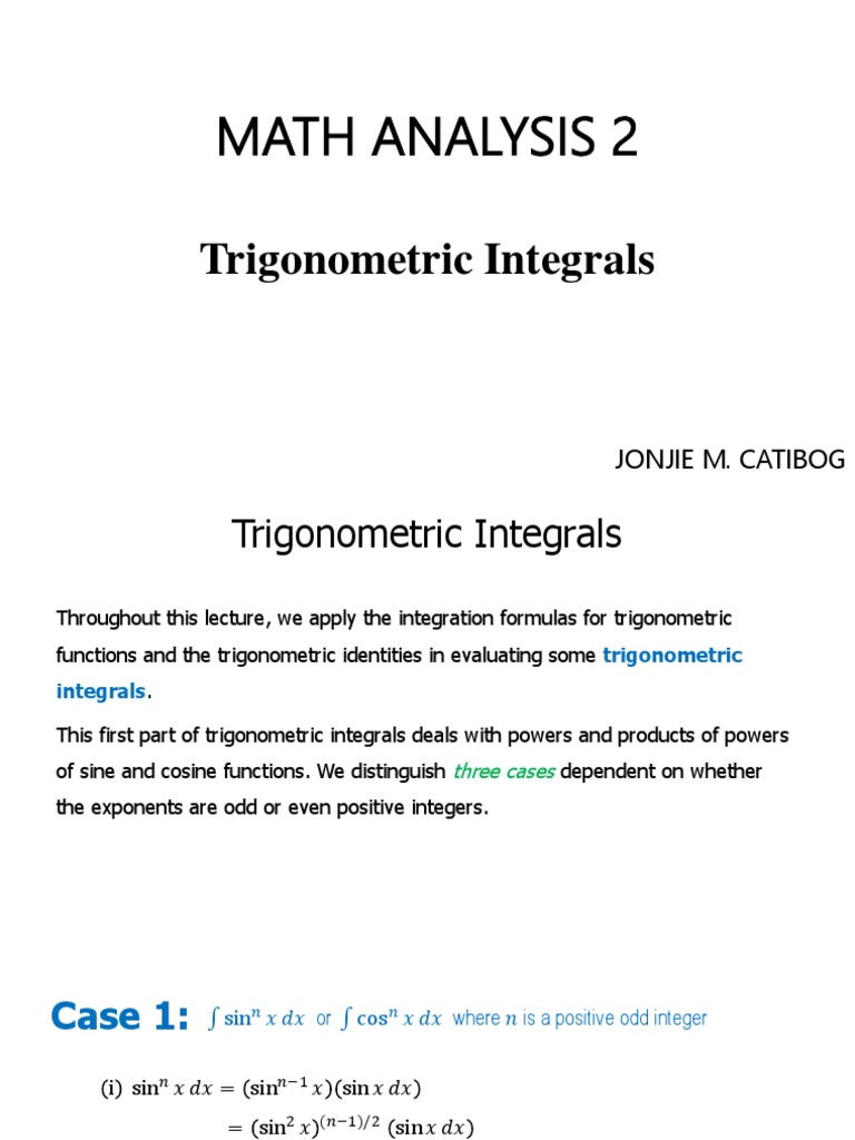 Module 7 Trigonometric Integrals Chem 2 Pdf Trigonometric