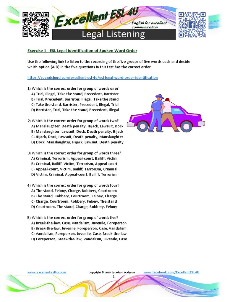 ESL Legal Listening Worksheet | PDF