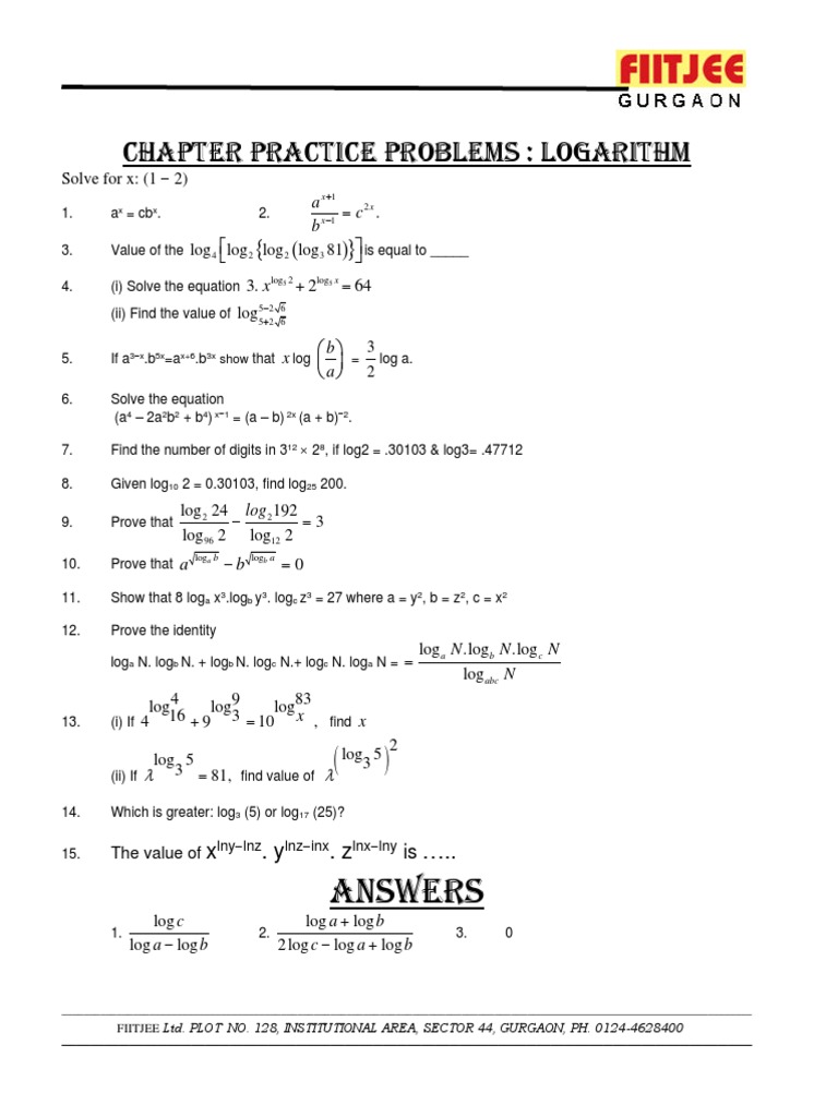 Chapter Practice Problems: Logarithm: Answers | PDF | Logarithm | Abstract Algebra