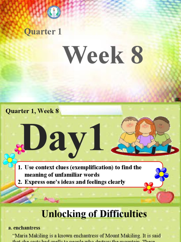 QUARTER 1 WEEK 8 ENGLISH 4 - Context Clues Exemplification | PDF