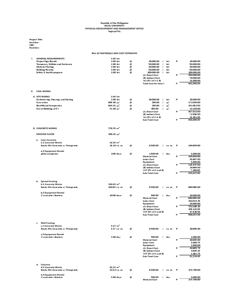 Sample Bu Estimate Pdf