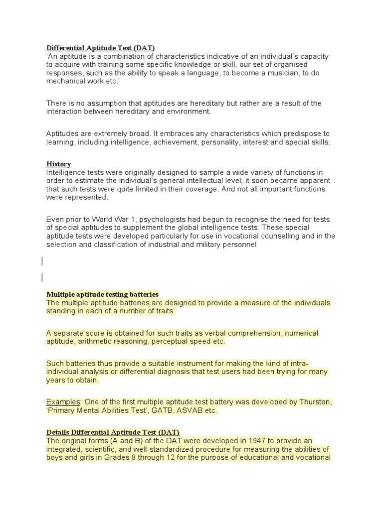 Overview of the Differential Aptitude Test | PDF | Reason ...