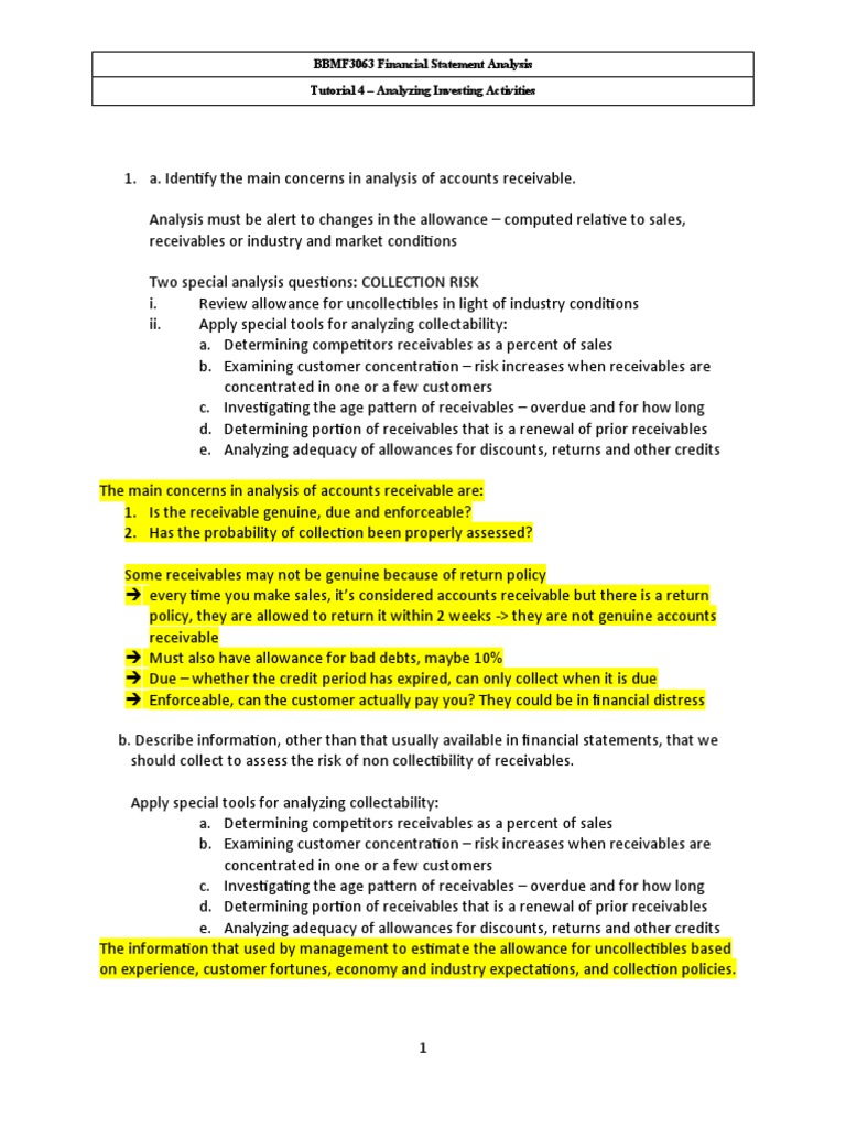 FSA-Tutorial 4 Analyzing Investing Activities Part 1 | PDF | Cost Of ...