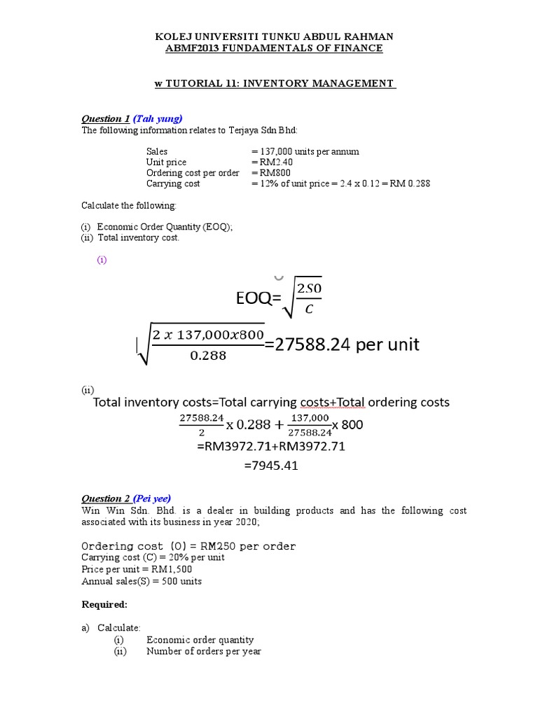 Tutorial 11 Inventory Management Pdf Business Business Economics