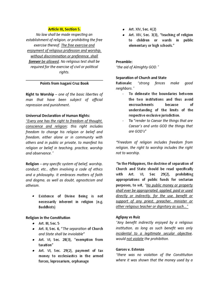 Freedom of Religion Summary Notes | PDF