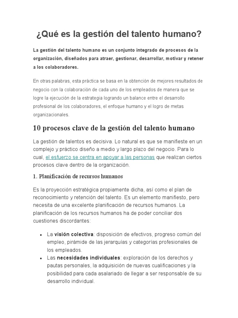 Qué Es La Gestión Del Talento Humano SENA | PDF | Gestión del talento ...