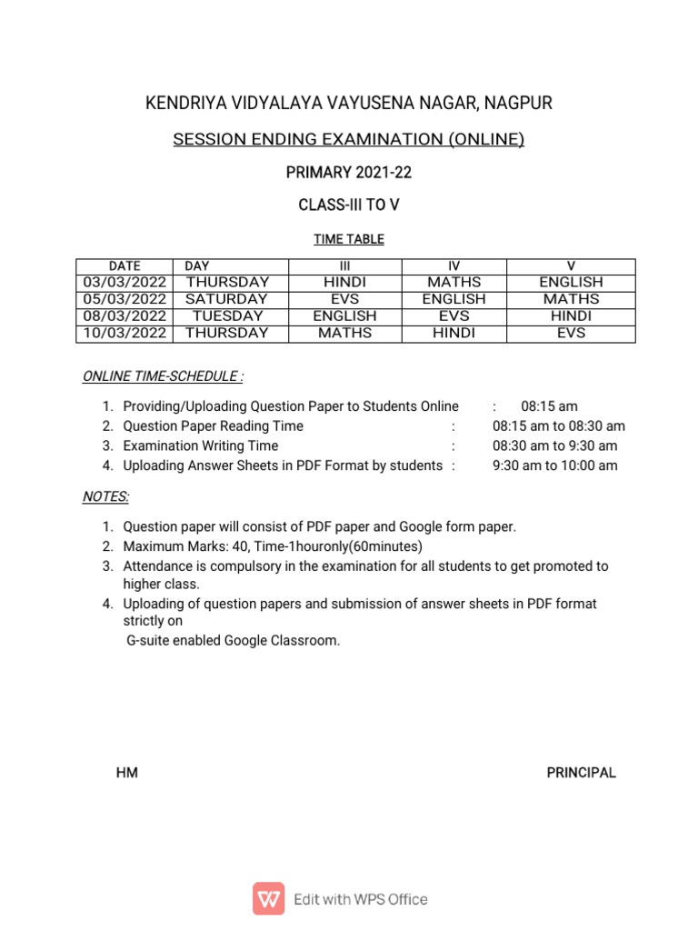 Primary Exam Schedule 2021-22 | PDF