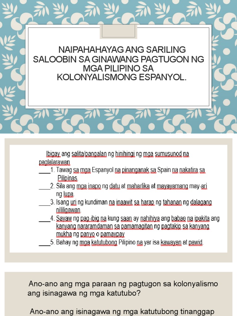 Naipahahayag Ang Sariling Saloobin Sa Ginawang Pagtugon NG Mga Pilipino ...