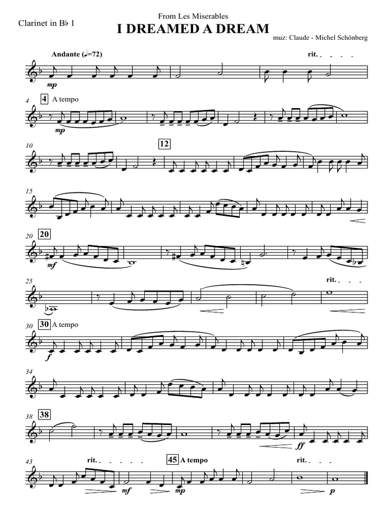 I Dreamed A Dream - Clarinet in BB 1 | PDF