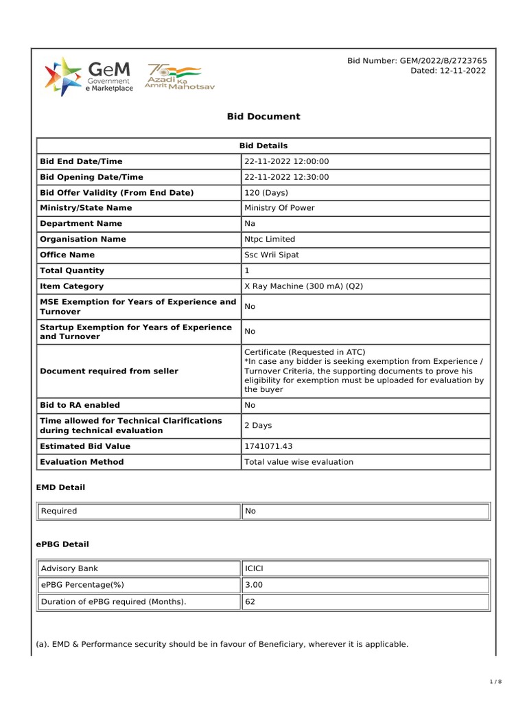 GeM Bidding 3989049 | PDF