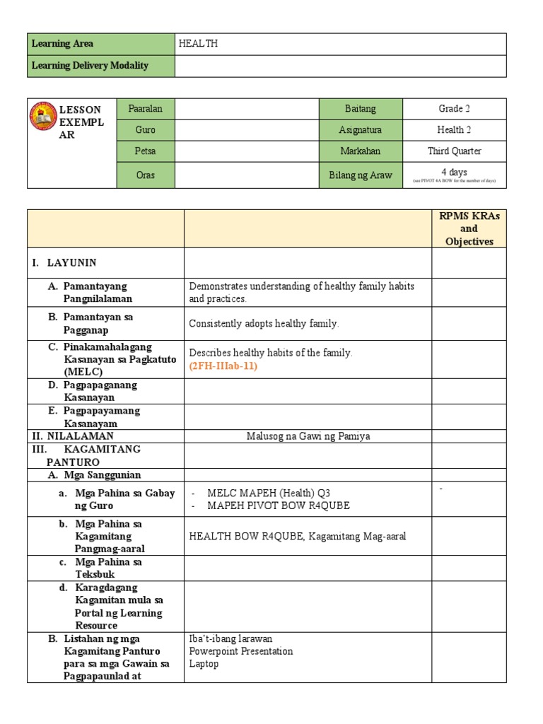 Health-2-Desribes Healthy Habits of The Family | PDF