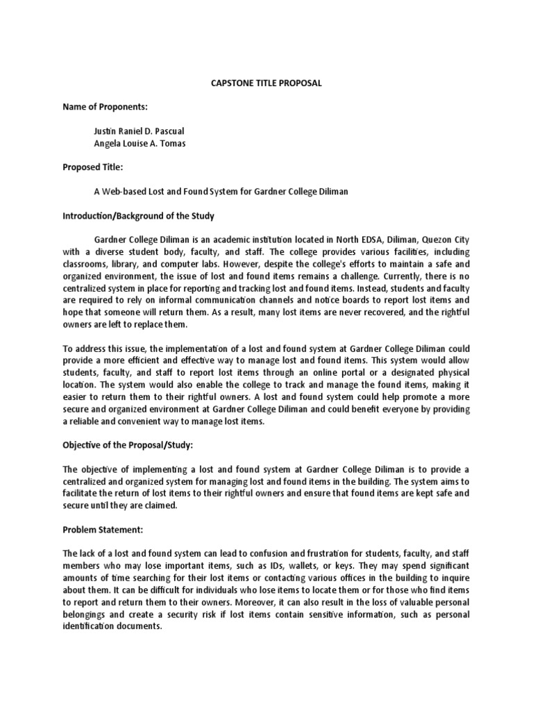 A Web-Based Lost and Found System For Gardner College Diliman | PDF ...