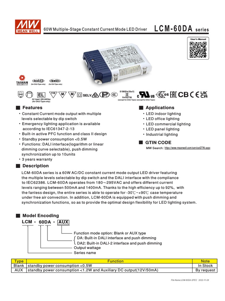 LCM 60DA Spec | PDF | Electricity | Physical Quantities