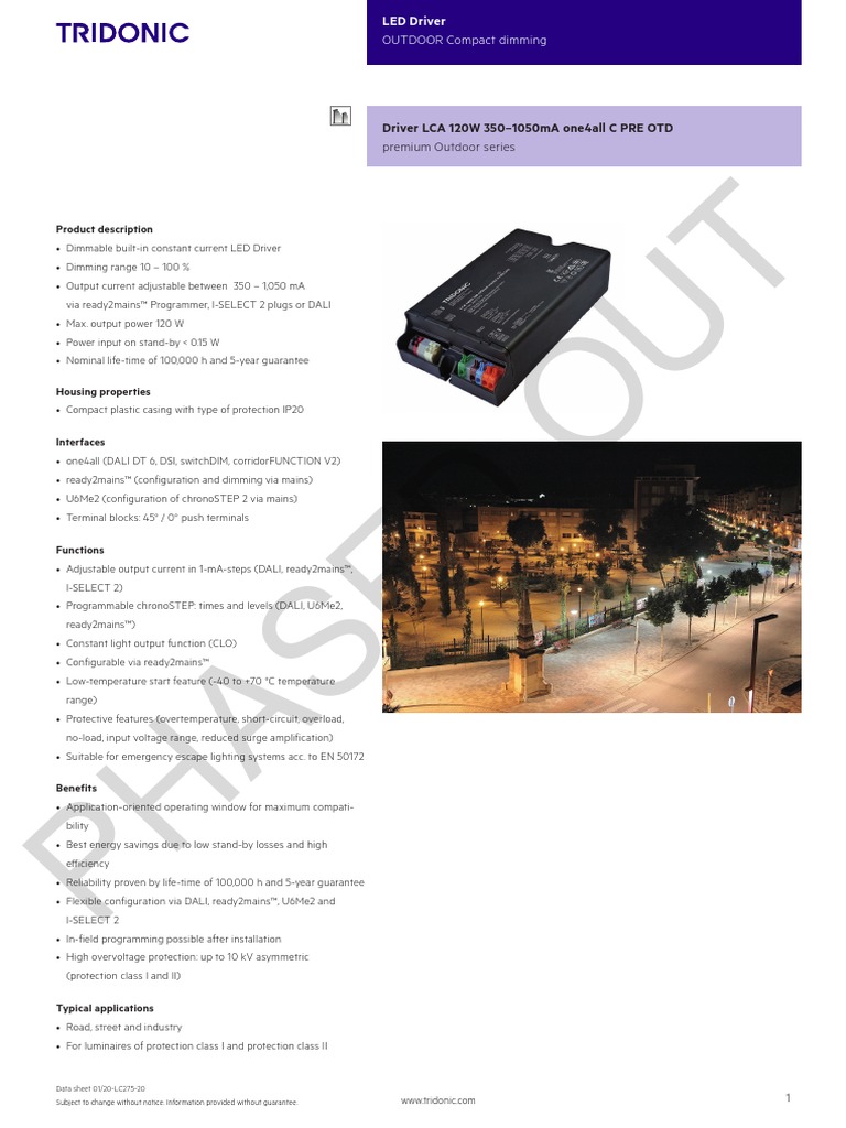 TALEXXdriver LCA 120W 350-1050ma One4all C PRE OTD en | PDF | Mains Electricity | Light Emitting ...