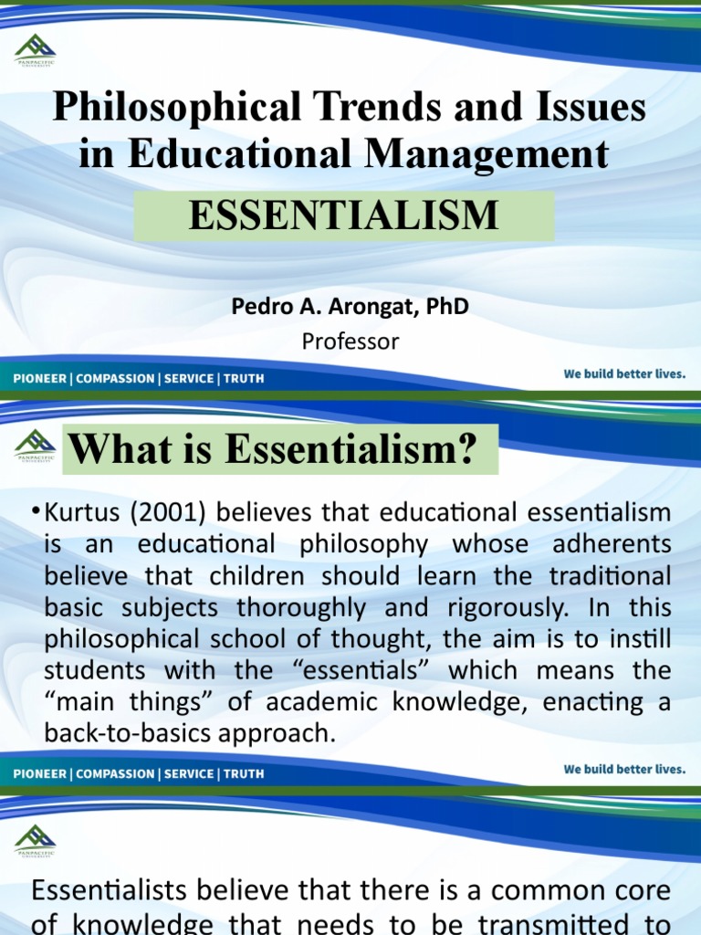 PU Essentialism | PDF | Curriculum | Philosophy Of Education