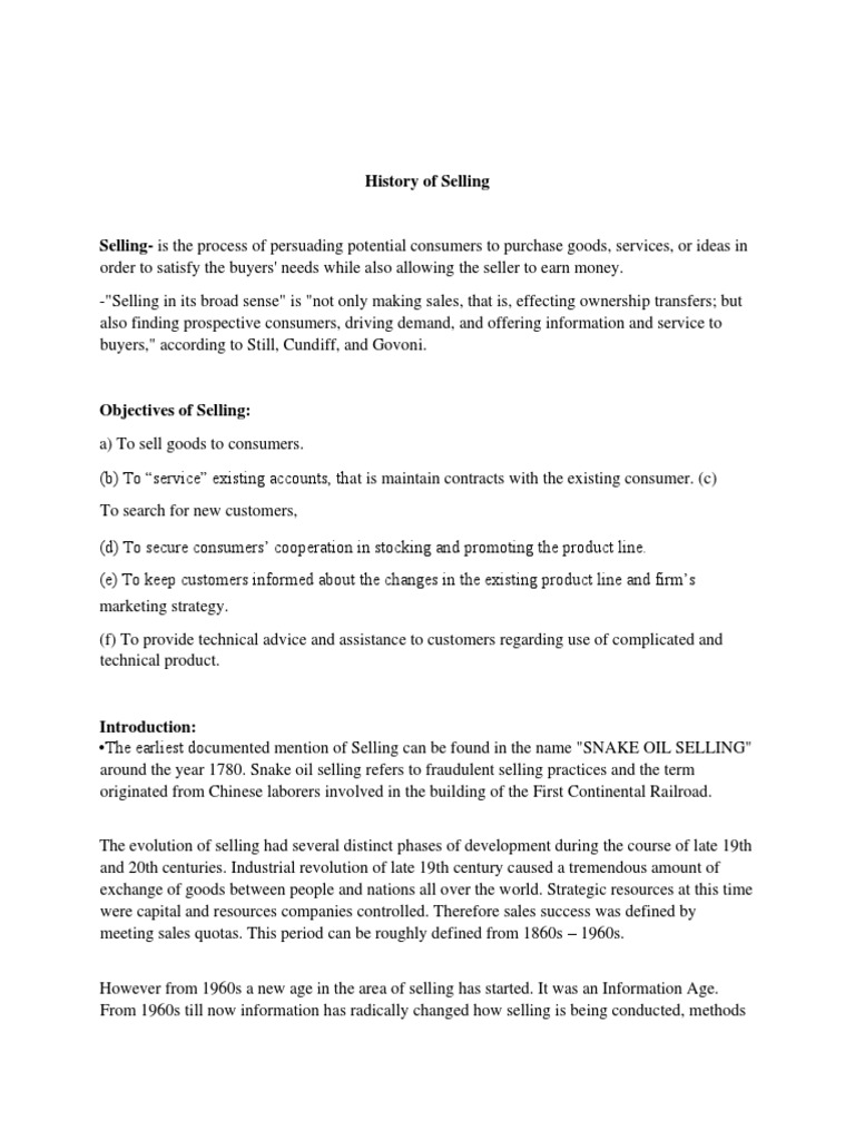 History of Selling | PDF