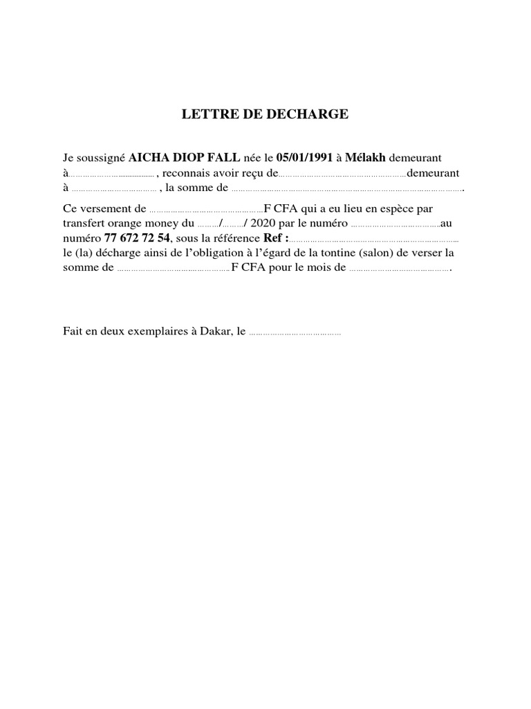 Lettre de Decharge | PDF | Finance et gestion monétaire