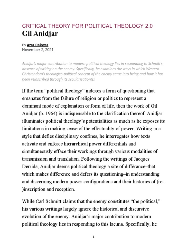 Gil Anidjar and Political Theology | PDF | Antisemitism | Orientalism