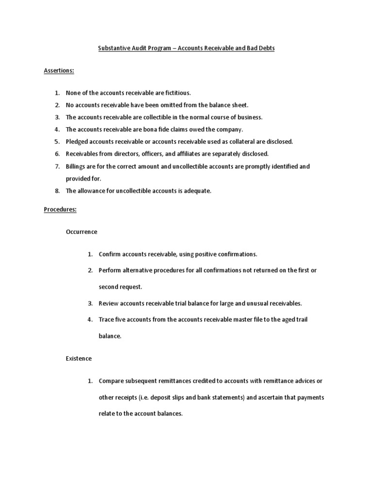 Substantive Audit Program AR | PDF | Accounting | Economies