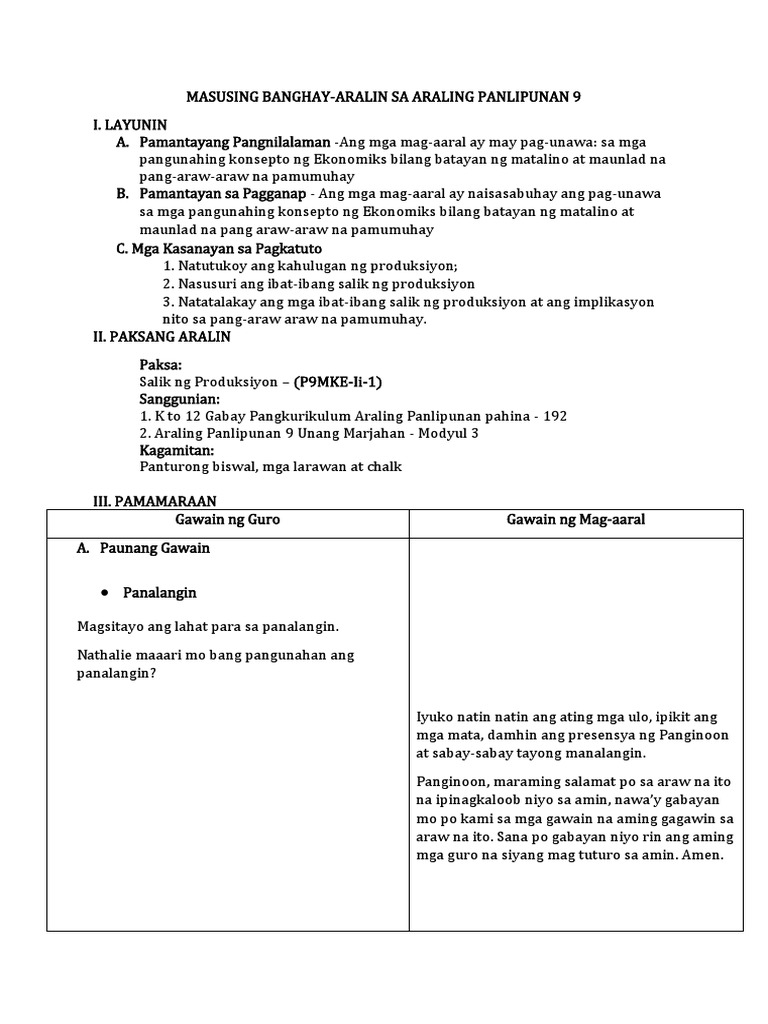 Banghay Aralin Sa APAN 9 | PDF