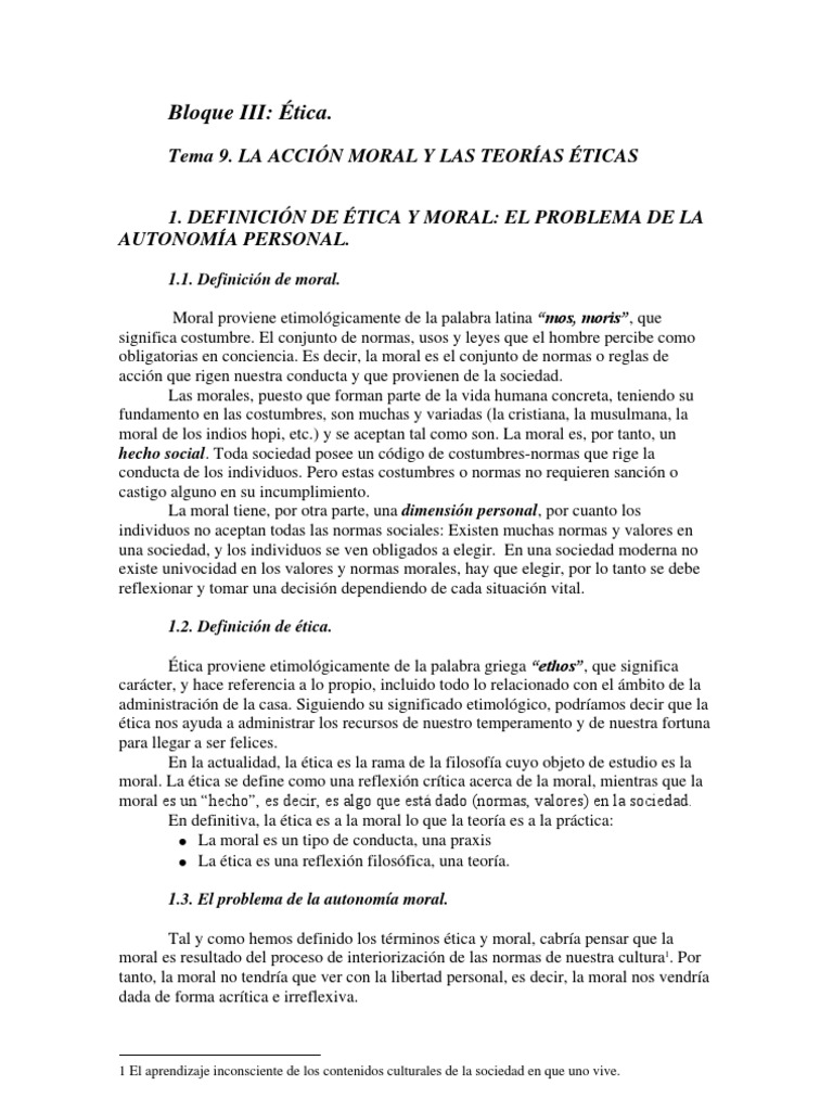 Tema 9.la Accion Moral y Teorias Eticas. | PDF | Moralidad | Aristóteles