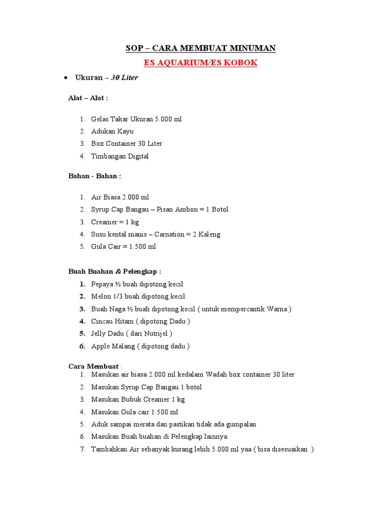 Recipe Es Kobok - SOP BUAH 30 LITER | PDF