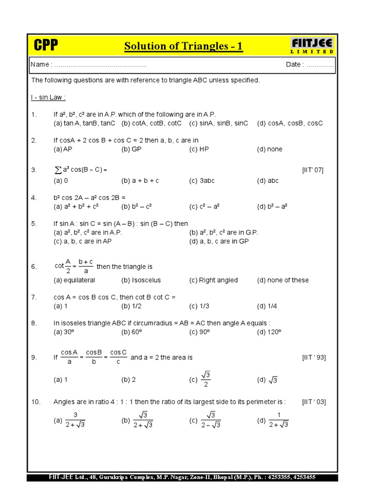 Solution of Triangles - 1: Limited | PDF | Geometric Measurement ...