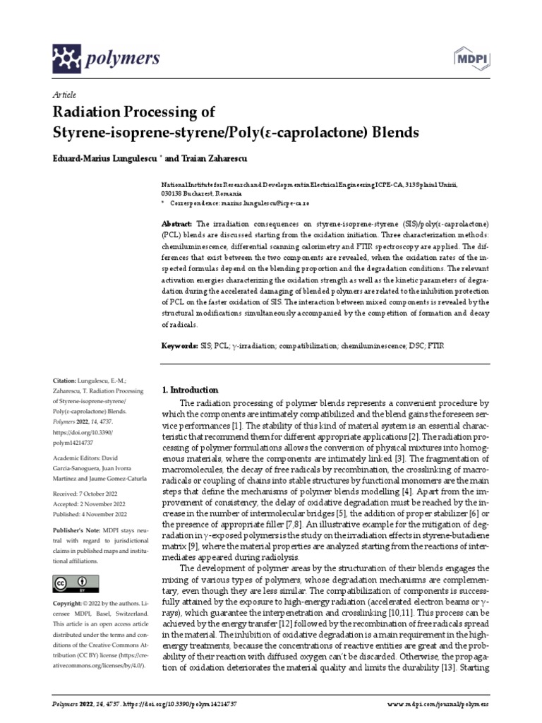 Radiation Processing of Styrene-isoprene-styrene/Poly (Epsilon ...