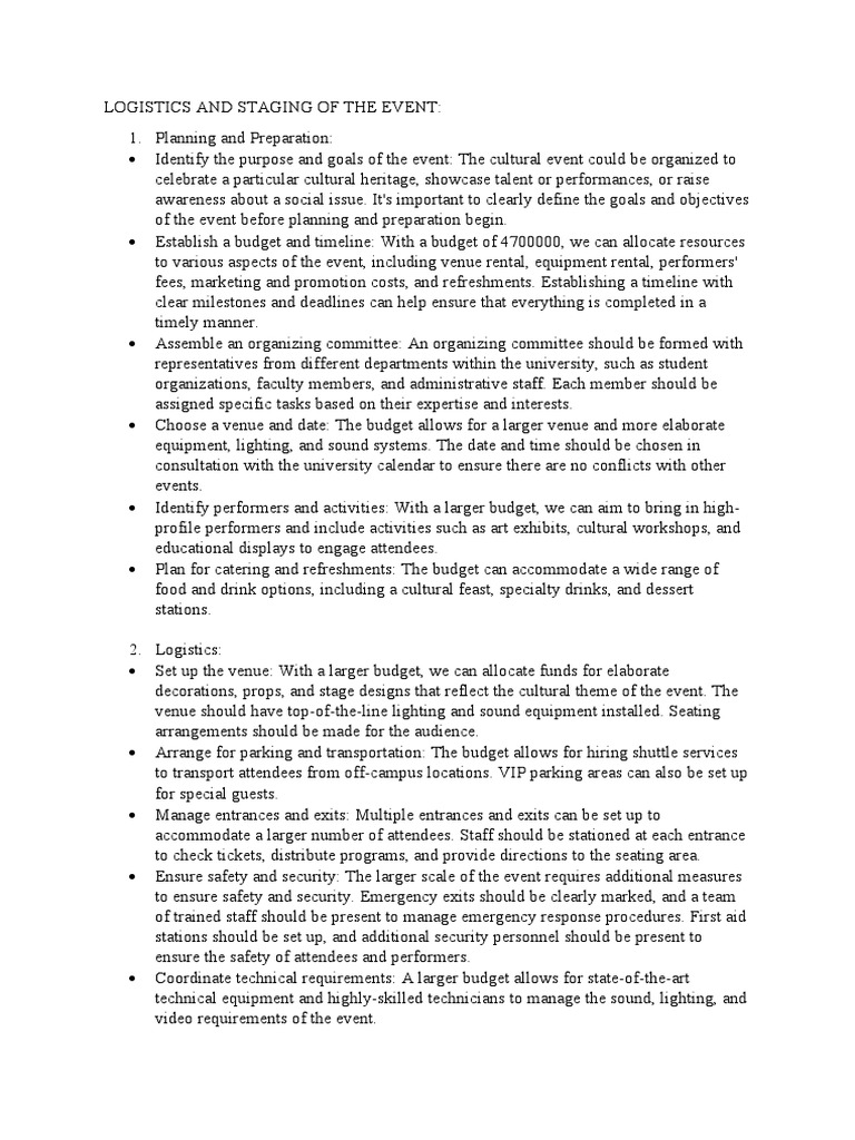 Logistics and Staging of The Event | PDF | Target Audience