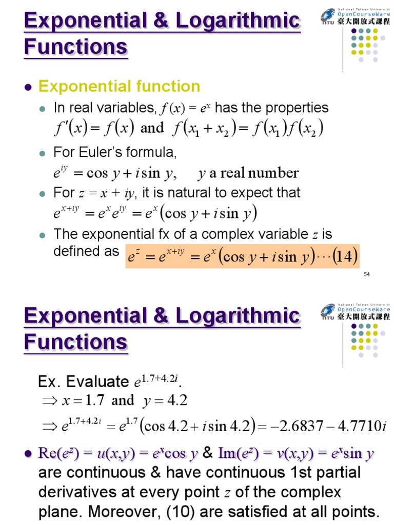 Exponential Function: and + Number Real A, Sin Cos + Sin Cos + | PDF ...