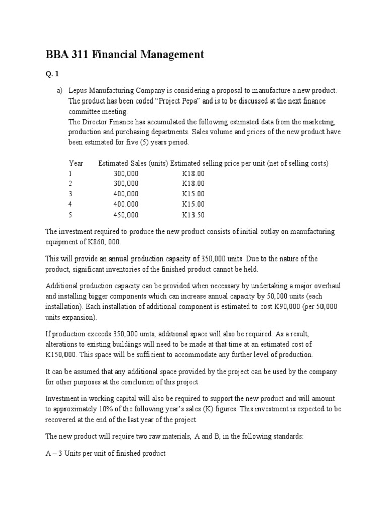 BBA 311 Financial Management | PDF | Product (Business) | Cost