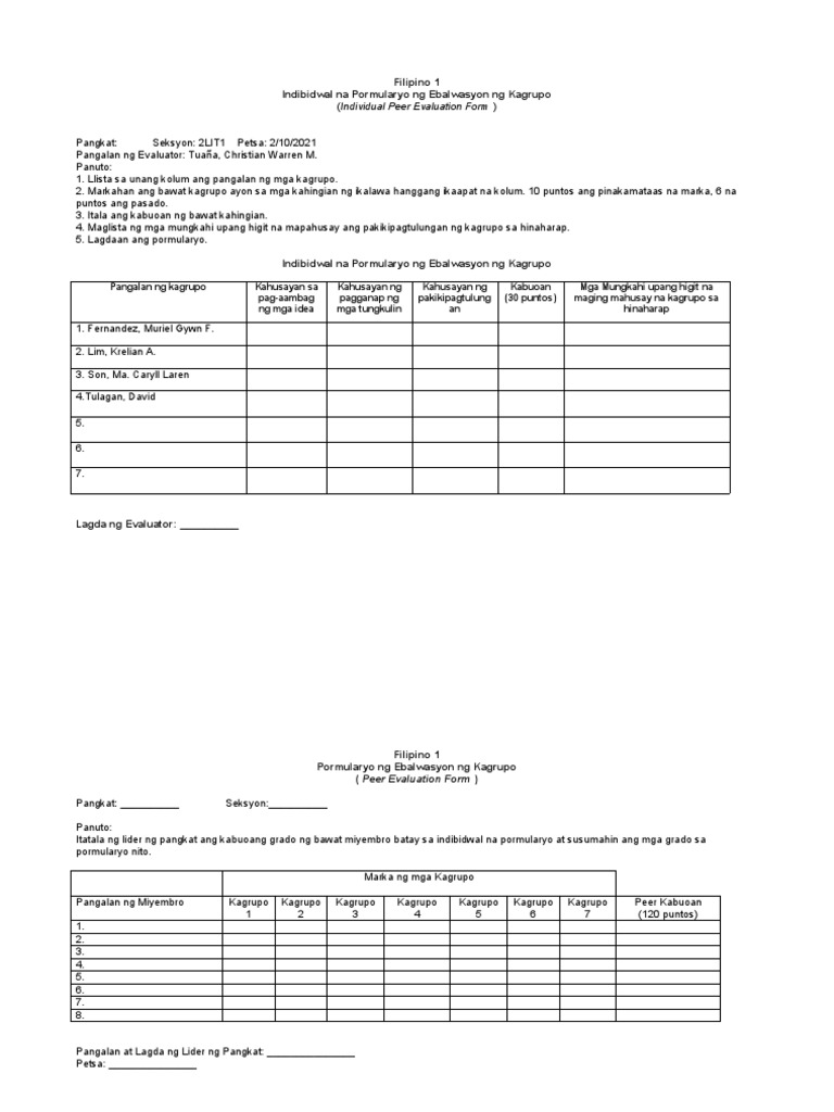 Peer Evaluation Form | PDF